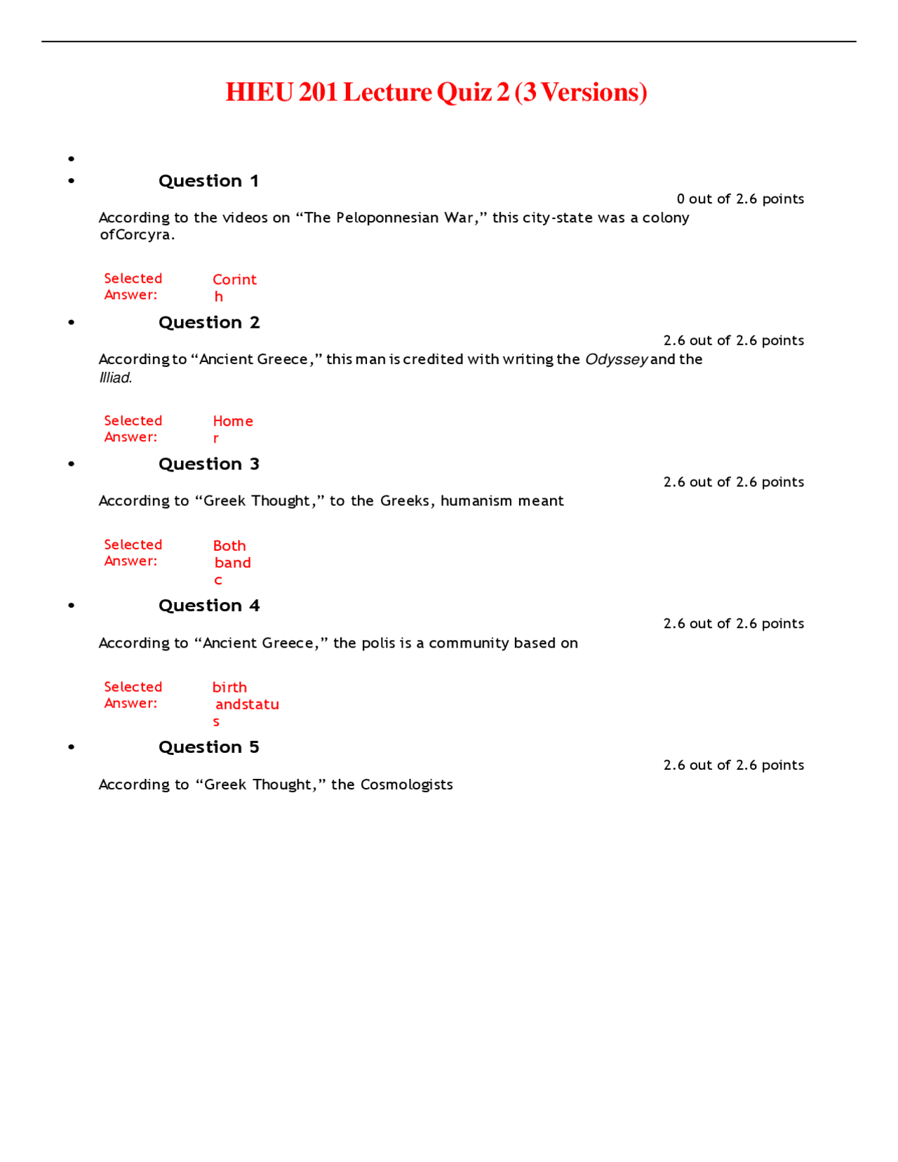 HIEU 201 Lecture Quiz 2 | Exams History | Docsity