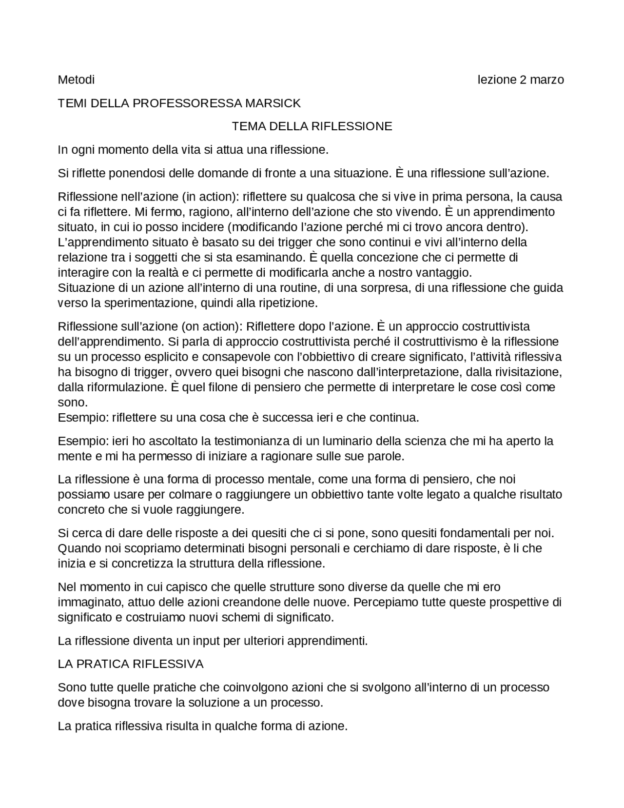Appunti Del Corso Di Metodi Tenuto Dal Professore Stefano Spennati