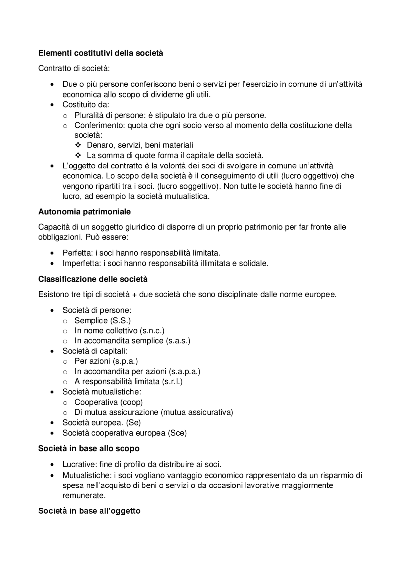 Classificazione Delle Società Appunti Di Diritto Docsity