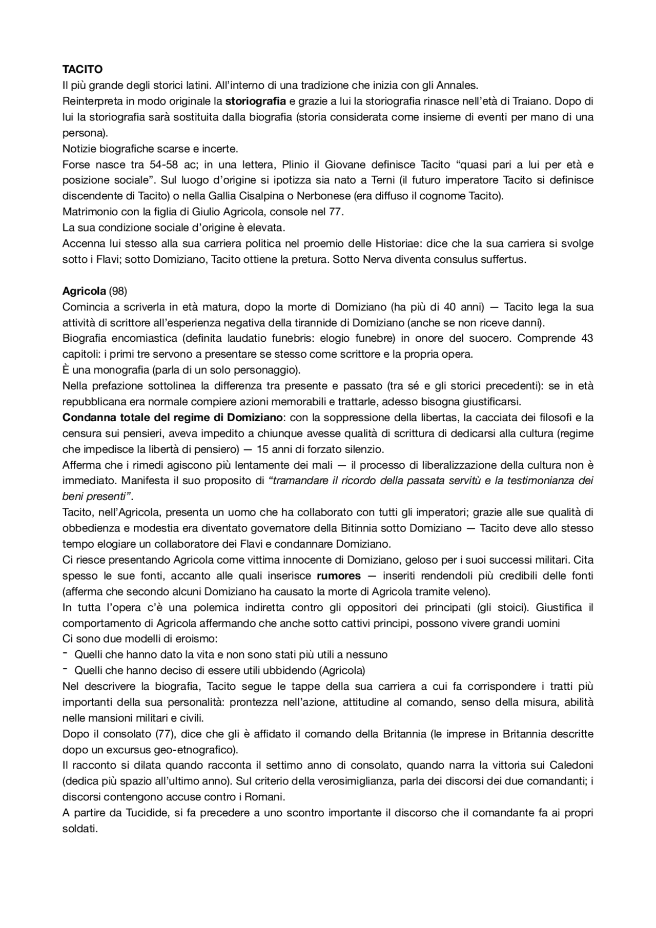 Breve Biografia E Opere Di Tacito Appunti Di Latino Docsity