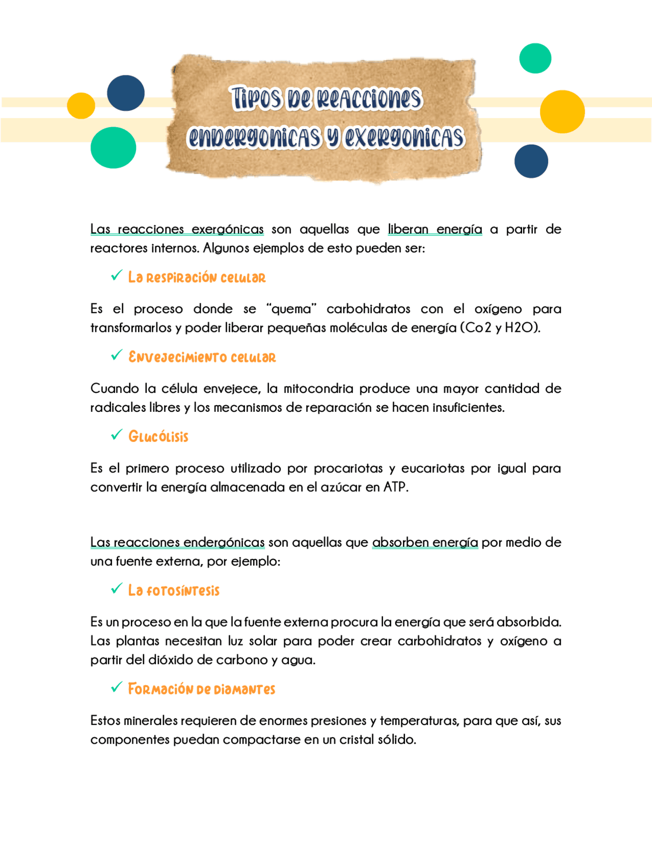Reacciones endergónicas/exergónicas | Apuntes de Biología | Docsity