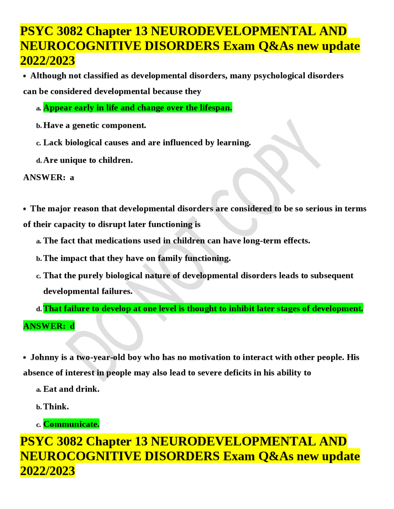 PSYC 3082 Chapter 13 NEURODEVELOPMENTAL AND NEUROCOGNITIVE DISORDERS ...