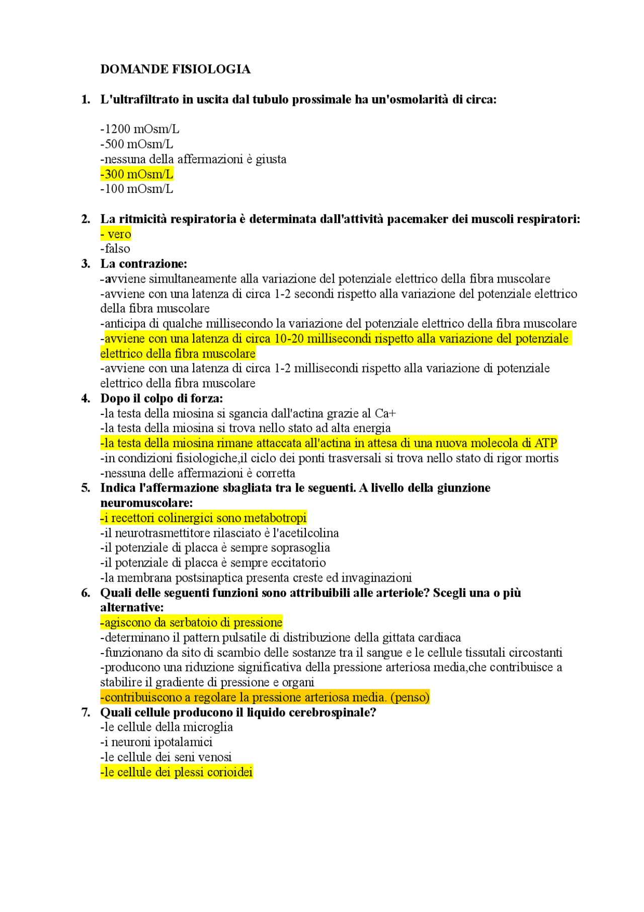 Domanda e risposta esami di fisiologia ctf | Prove d'esame di Fisiologia | Docsity