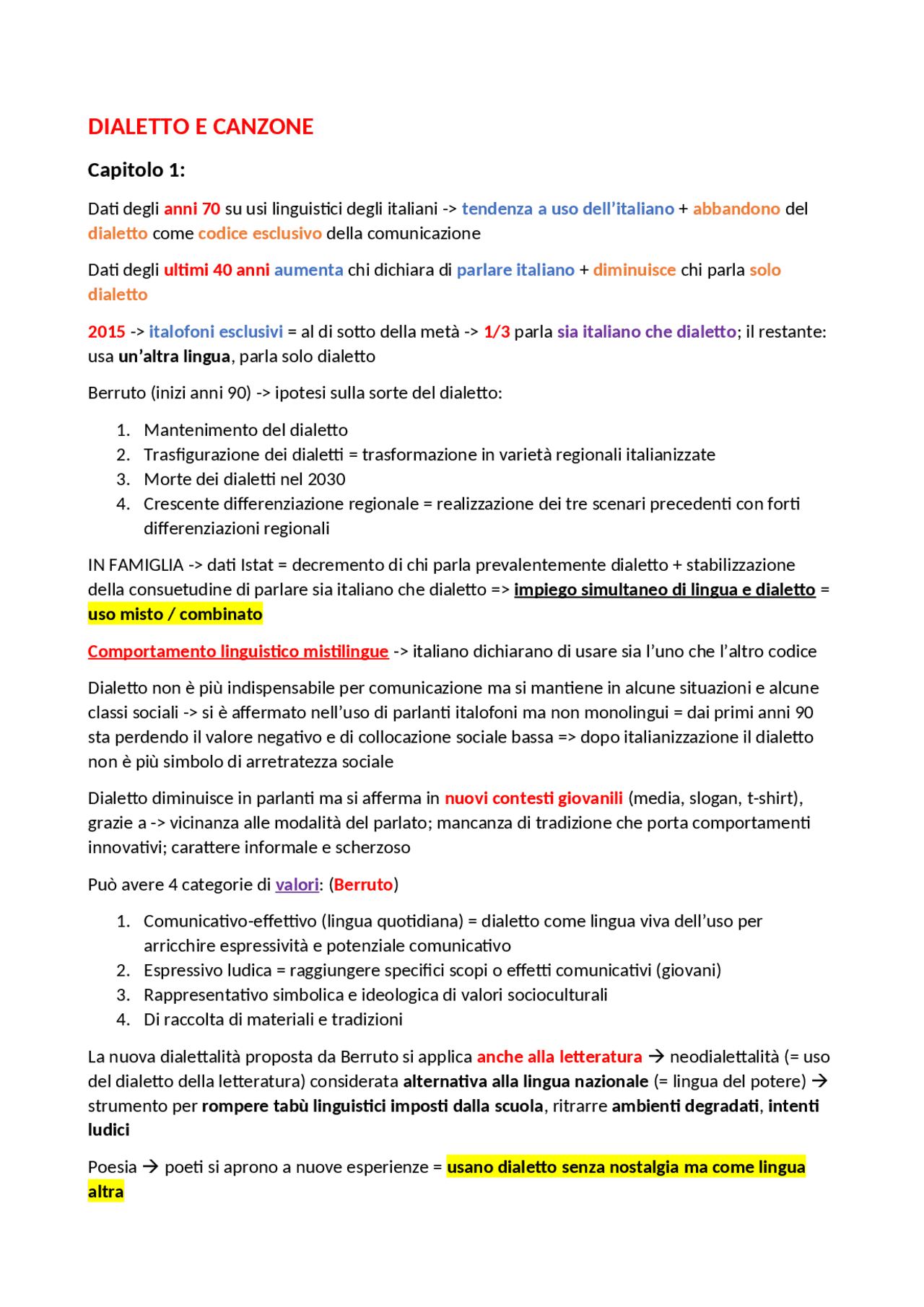 Dialetto E Canzone Riassunto Schemi E Mappe Concettuali Di