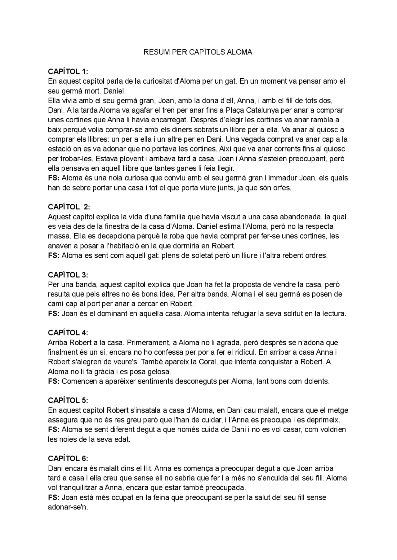 RESUMENES DE ALOMA.... | Resúmenes de Valenciano | Docsity