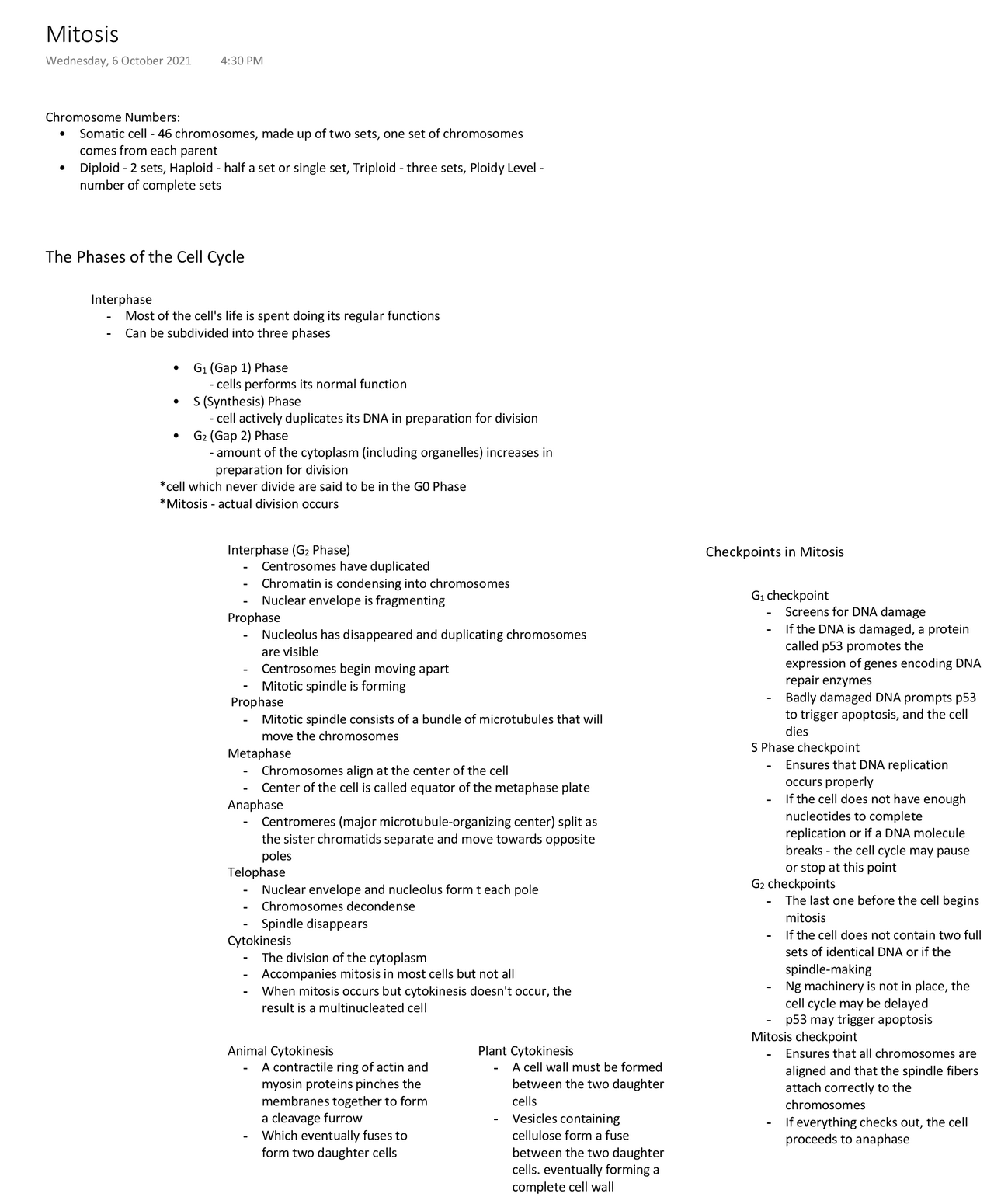 Mitosis - Biology/Zoology | Study notes Zoology | Docsity