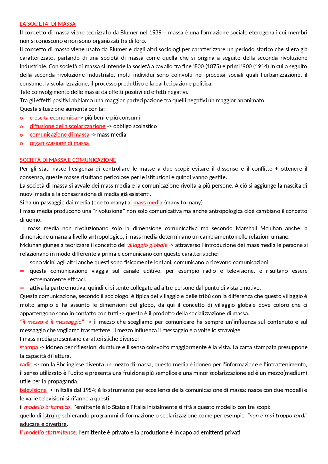 Spiegazione Delle Società Di Massa Schemi E Mappe Concettuali Di