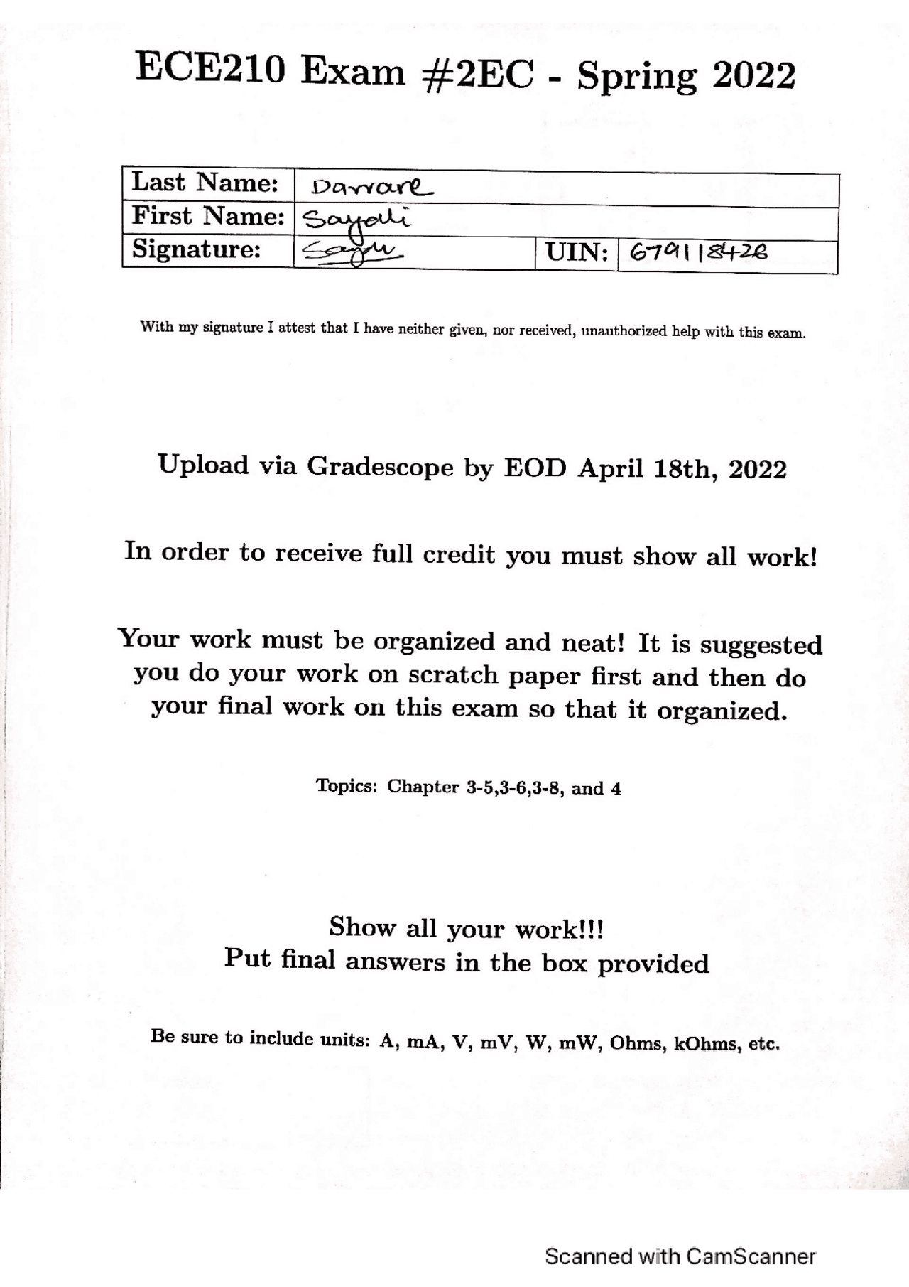 Ece 210 Exams Extra Credit Sample Papers Exam Solutions Circuit