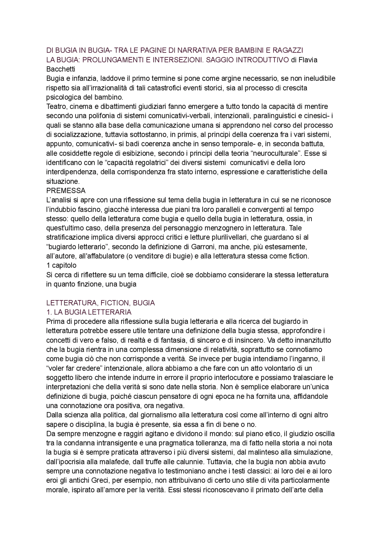 Riassunto Del Libro Di Bugia In Bugia Appunti Di Sociologia Dei