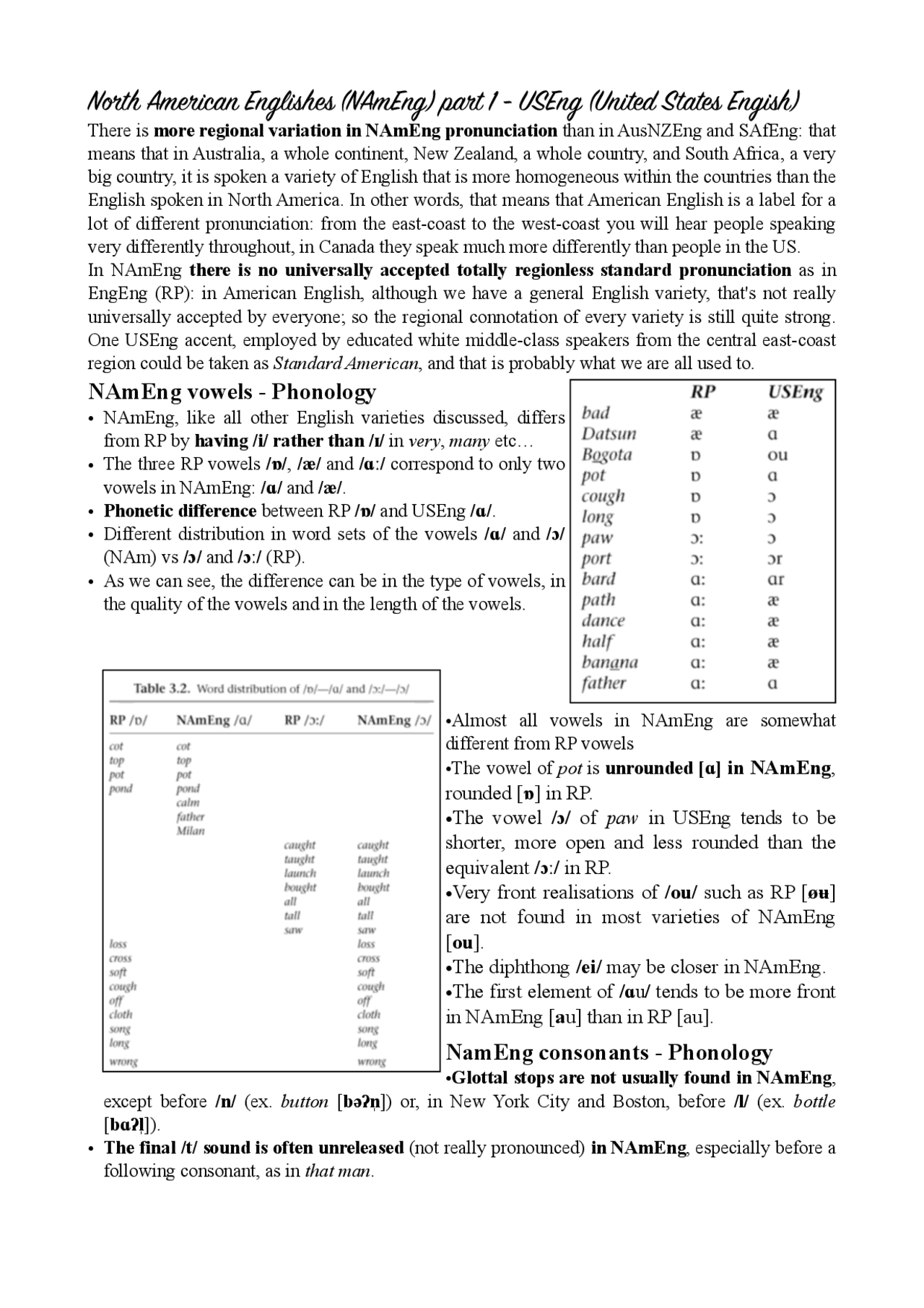 English variations - United States | Appunti di Lingua Inglese | Docsity