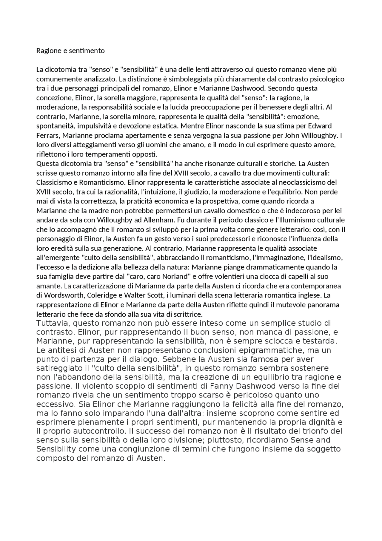 Ragione E Sentimento Schemi E Mappe Concettuali Di Letteratura Docsity