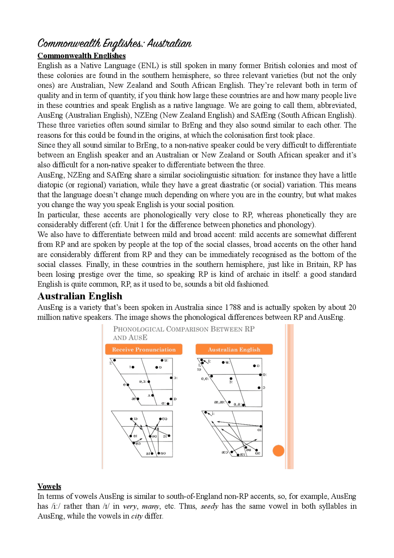English variations - Australian | Apuntes de Idioma Inglés | Docsity