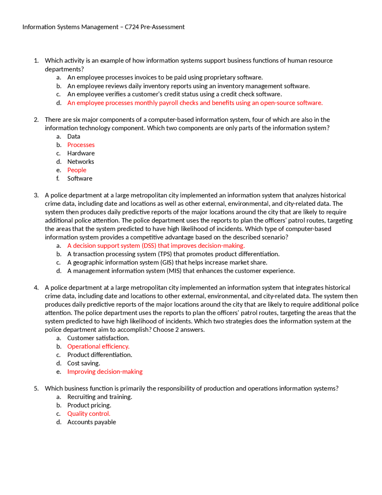 C724 Pre-Assessment Information Systems Management Latest Exam 2022 ...