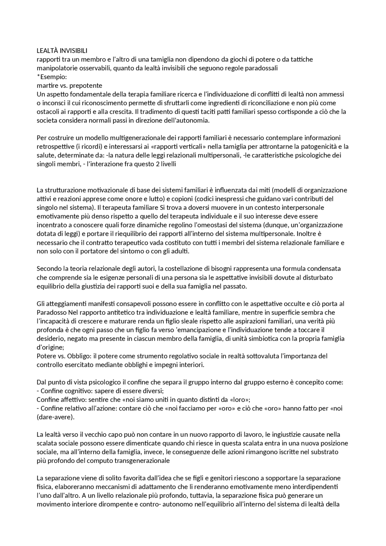Lealtà Invisibile Riassunto Sintesi Del Corso Di Psicoterapia Docsity