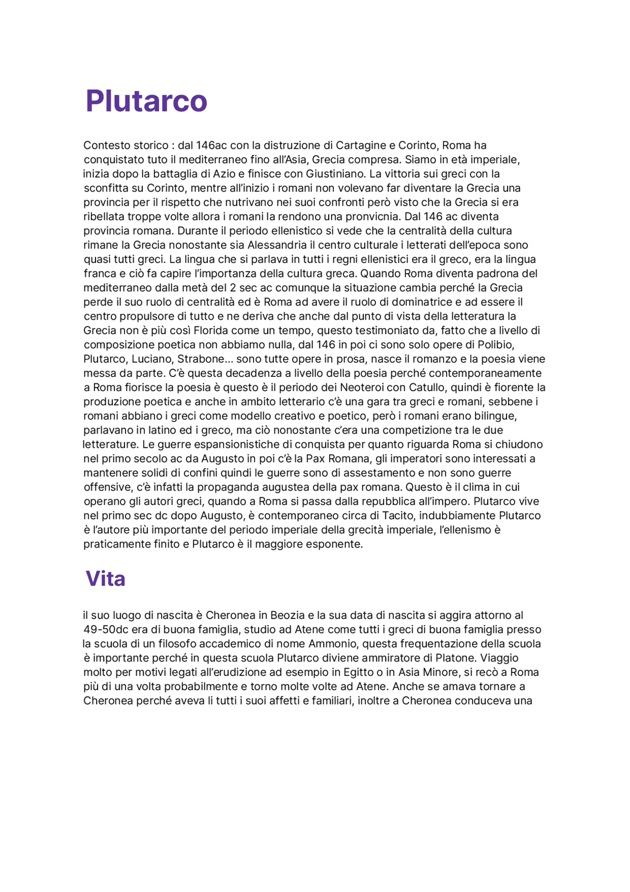 Appunti Vita Ed Opere Di Plutarco Appunti Di Greco Docsity