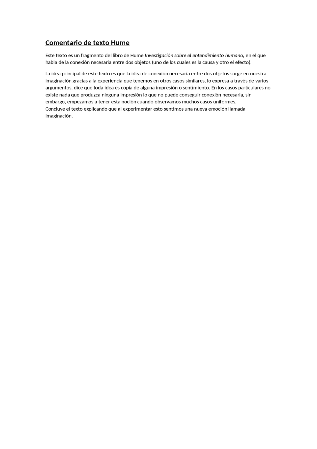 Comentario De Texto Hume Ejercicios De Historia De La Filosofía Docsity