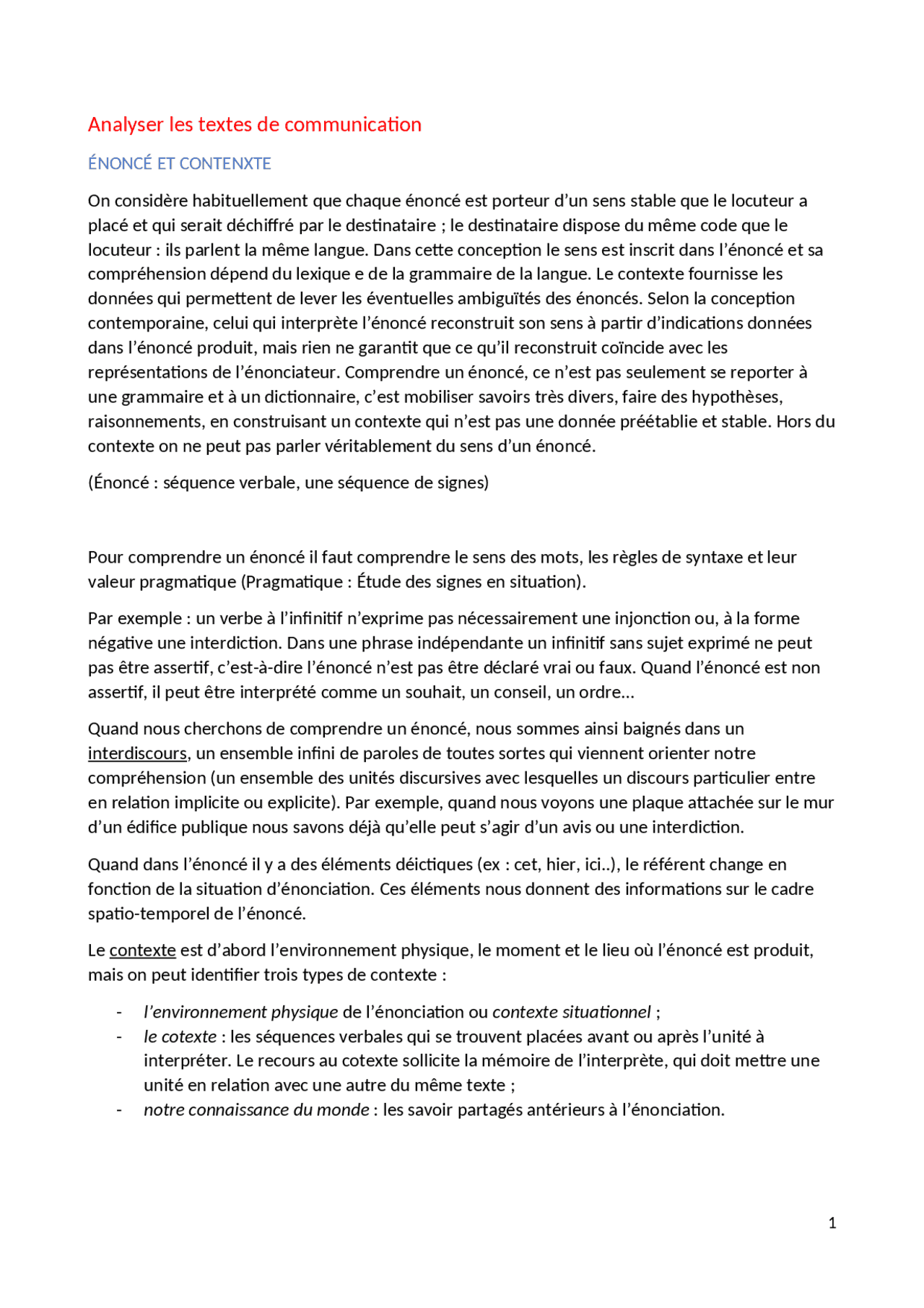 Analyser les textes de communication | Sintesi del corso di Lingua ...