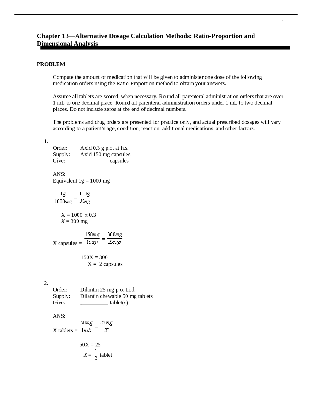 Chapter 13—Alternative Dosage Calculation Methods: Ratio-Proportion and ...