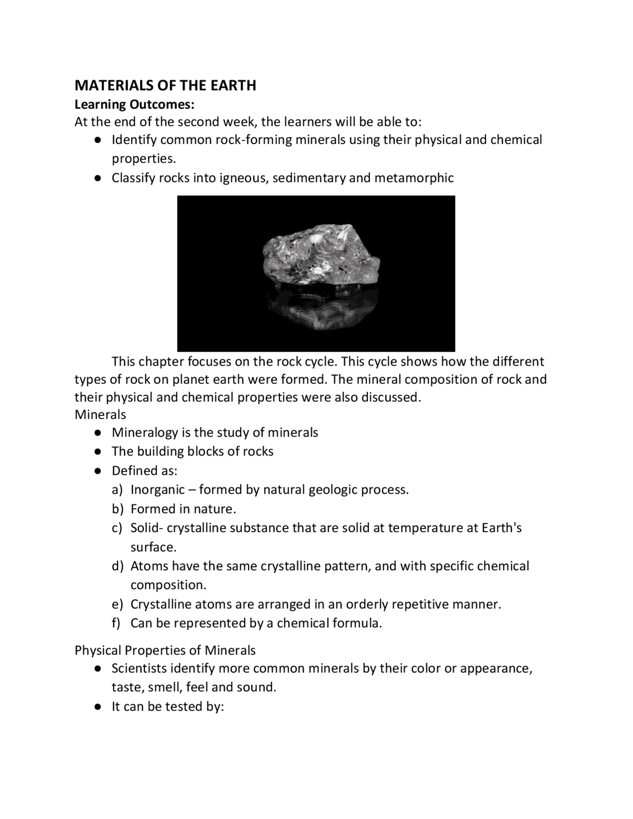 MATERIALS OF THE EARTH | Study notes Earth science | Docsity