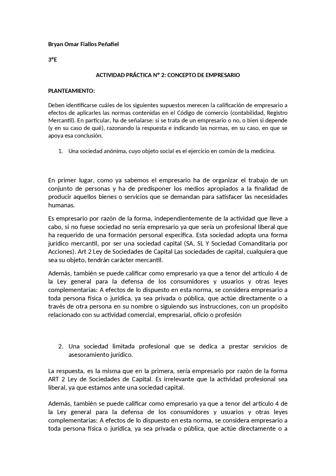 Práctica 2 Derecho Mercantil Exercícios De Direito Comercial Docsity