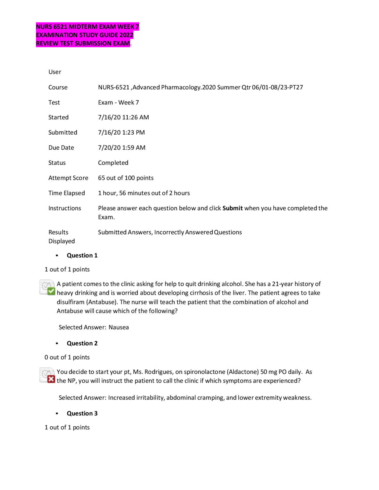 NURS 6521 MIDTERM EXAM WEEK 7 EXAMINATION STUDY GUIDE 2022 REVIEW TEST ...