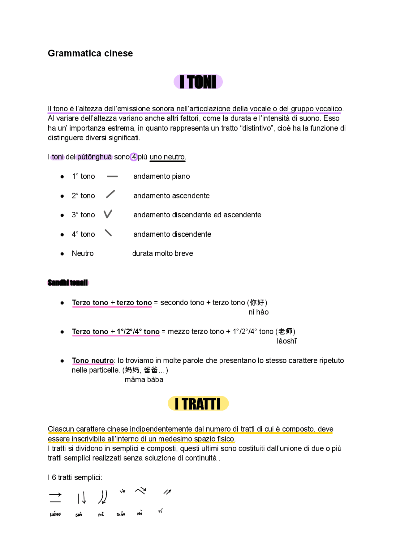 Grammatica Cinese 1 Anno Sintesi Del Corso Di Lingua Cinese Docsity