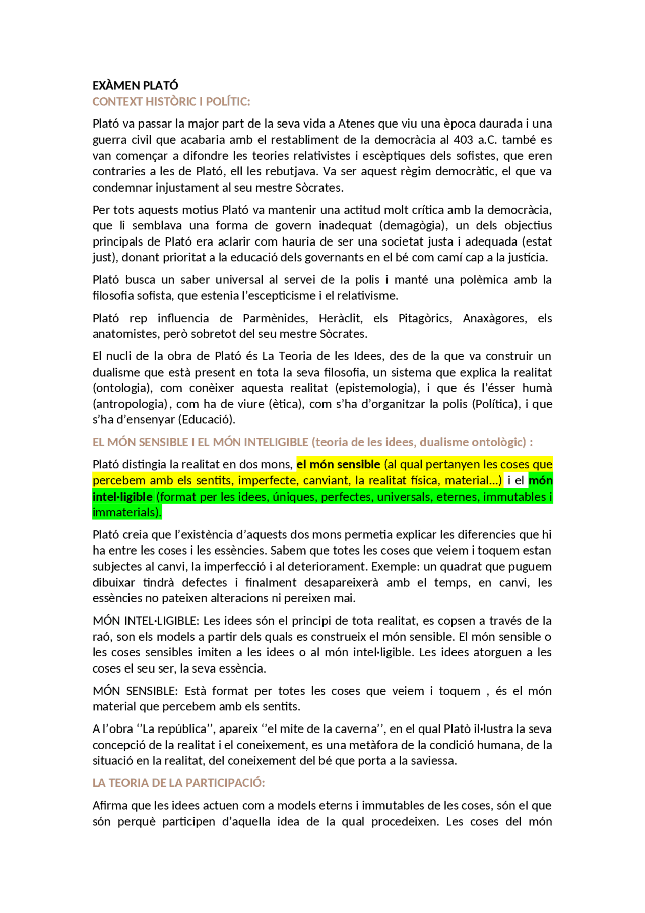 Apuntes Platón Segundo De Bachillerato Apuntes De Historia De La