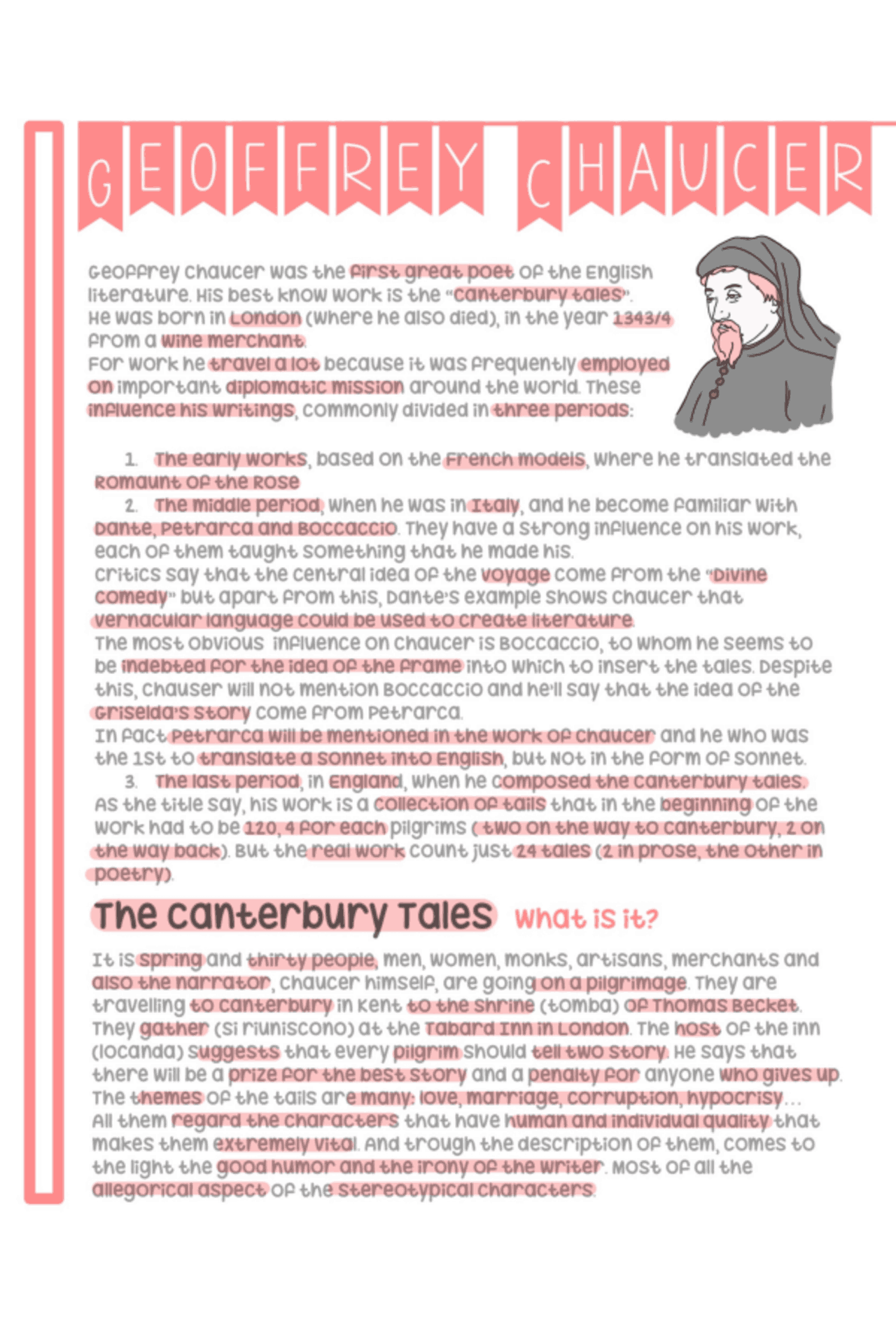 Geoffrey Chaucer & the Canterbury tales | Appunti di Inglese | Docsity