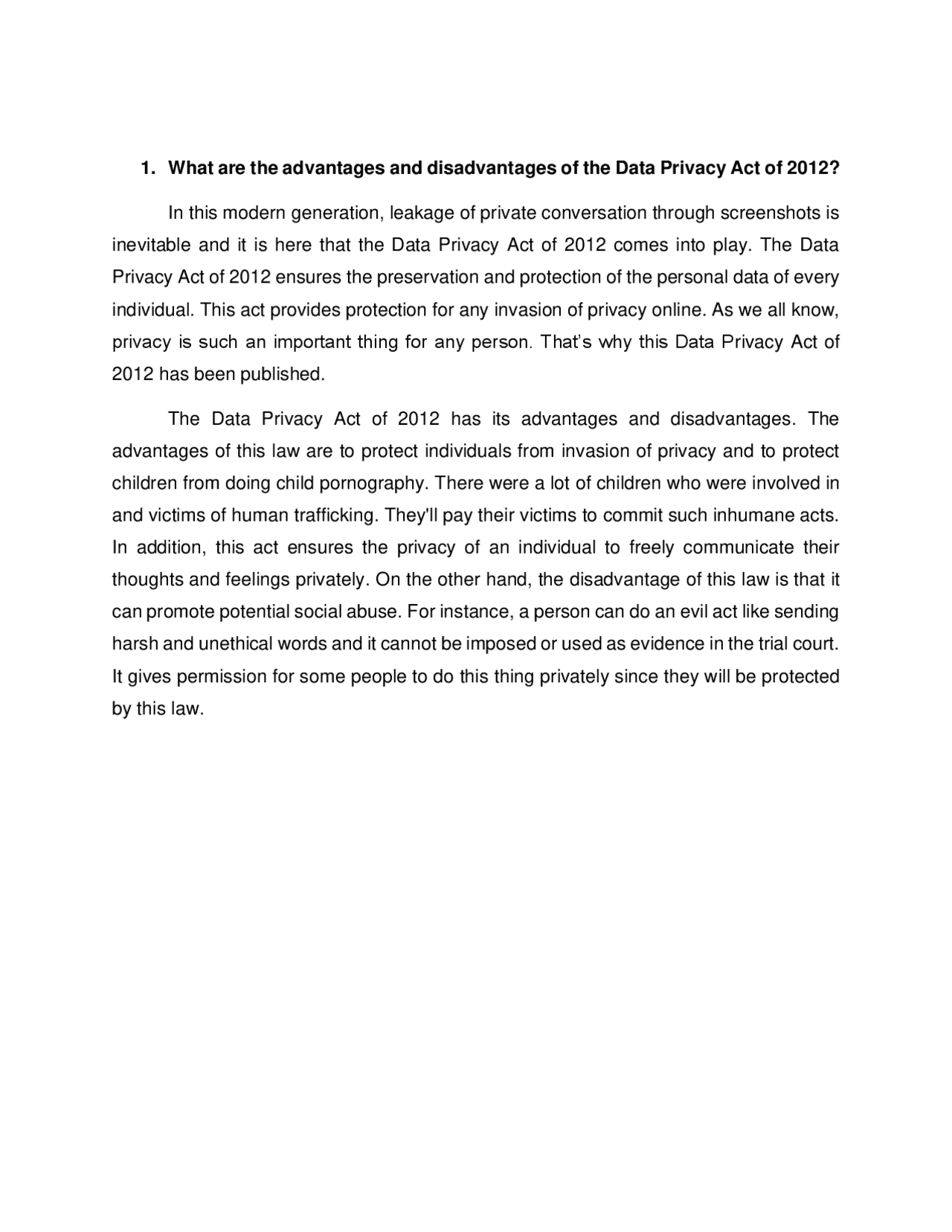 Insights about Data Privacy Act of 2012 | Assignments Law | Docsity