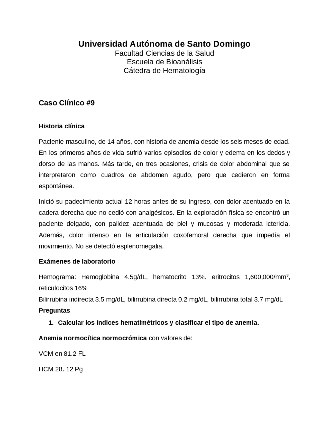 Caso Clínico Hematología Resúmenes De Hematología Docsity