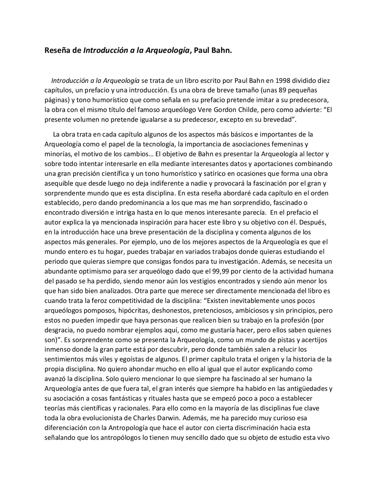 Reseña De Introducción A La Arqueología De Paul Bahn Ejercicios De