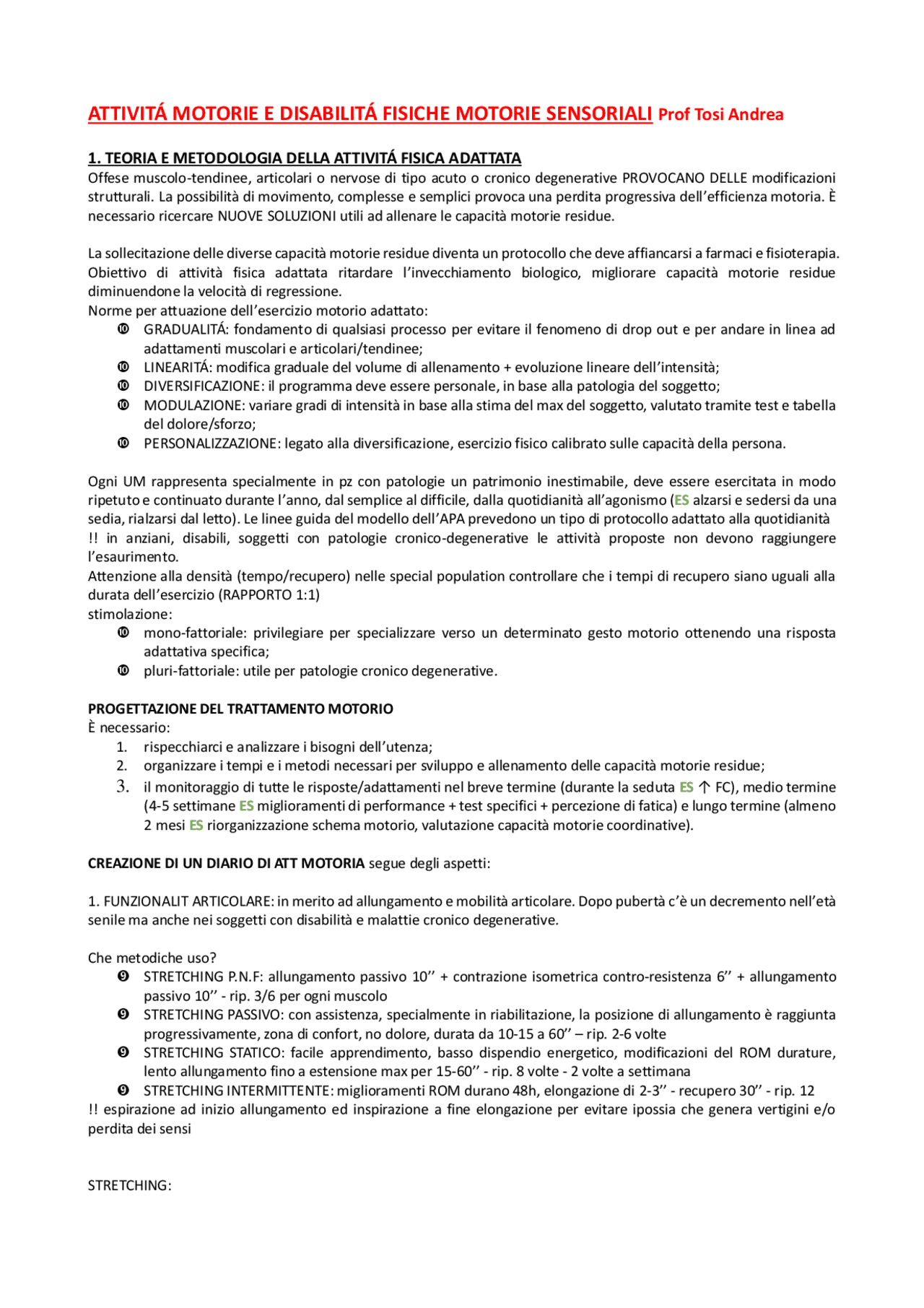 Attività motorie e disabilità fisiche motorie sensoriali | Appunti di Scienze Motorie | Docsity