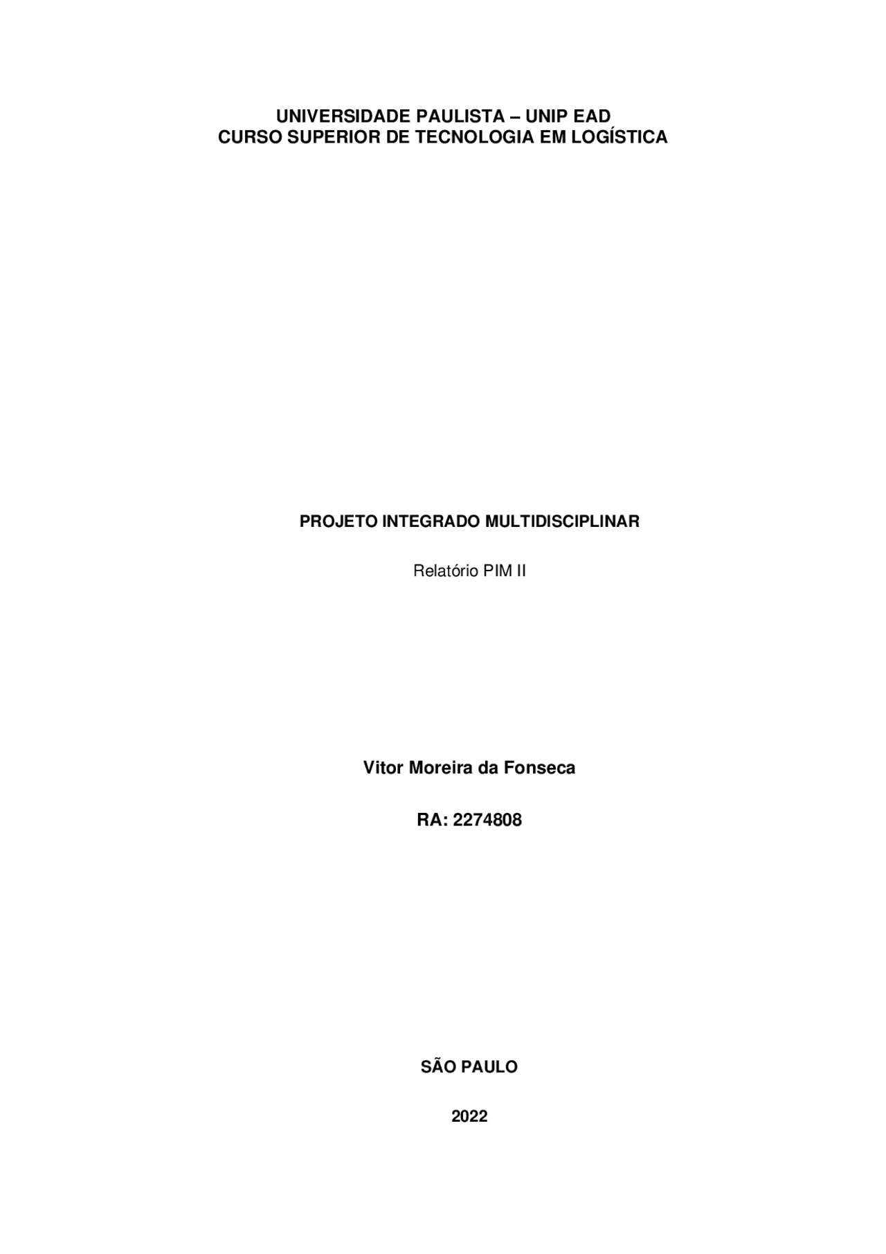 Pim Ii Unip Tecnologia Em Logística Exercícios Logística Docsity
