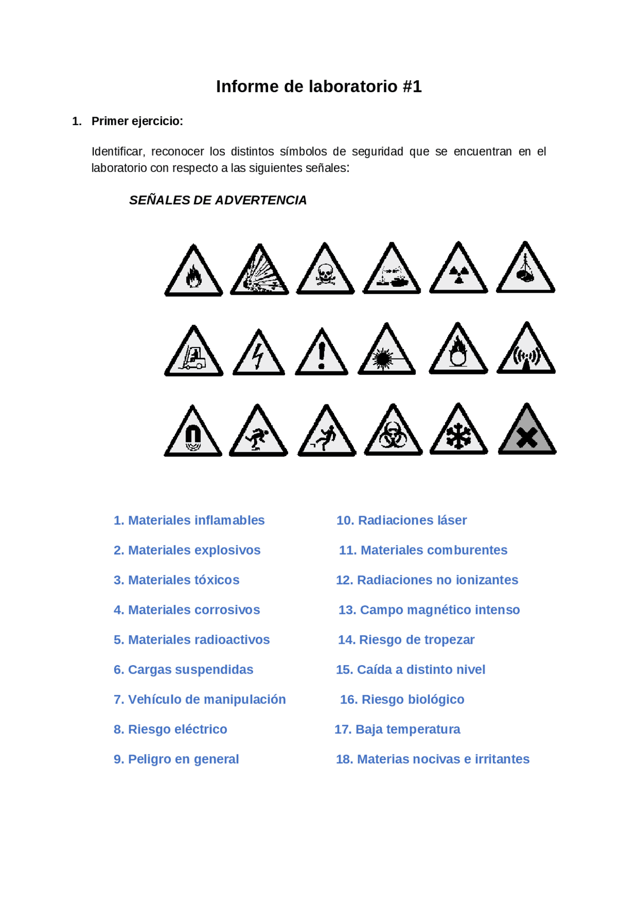 Hoja De Trabajo Sobre Símbolos De Seguridad En El Laboratorio