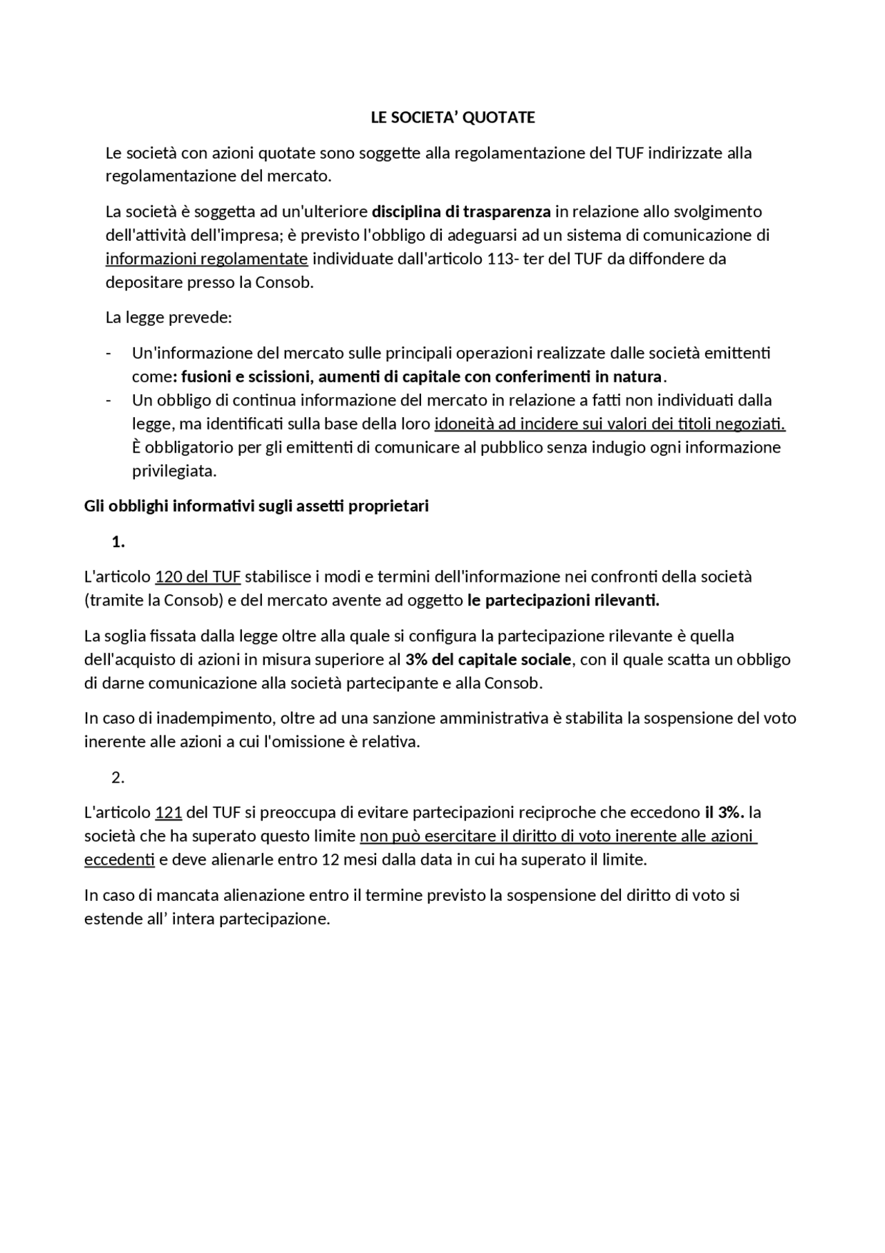 Riassunto Di Commerciale Sulle Soc Quotate Appunti Di Diritto