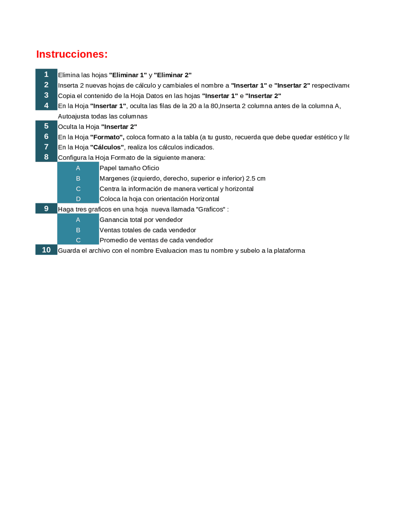 Evaluación Final Actividades De Excel Computación Ejercicios De