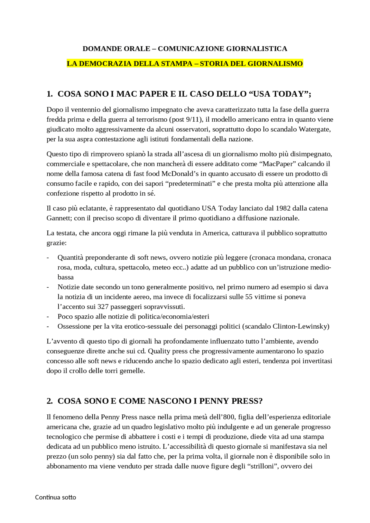 Domande Esame Orale Ropa Prove Desame Di Giornalismo Docsity