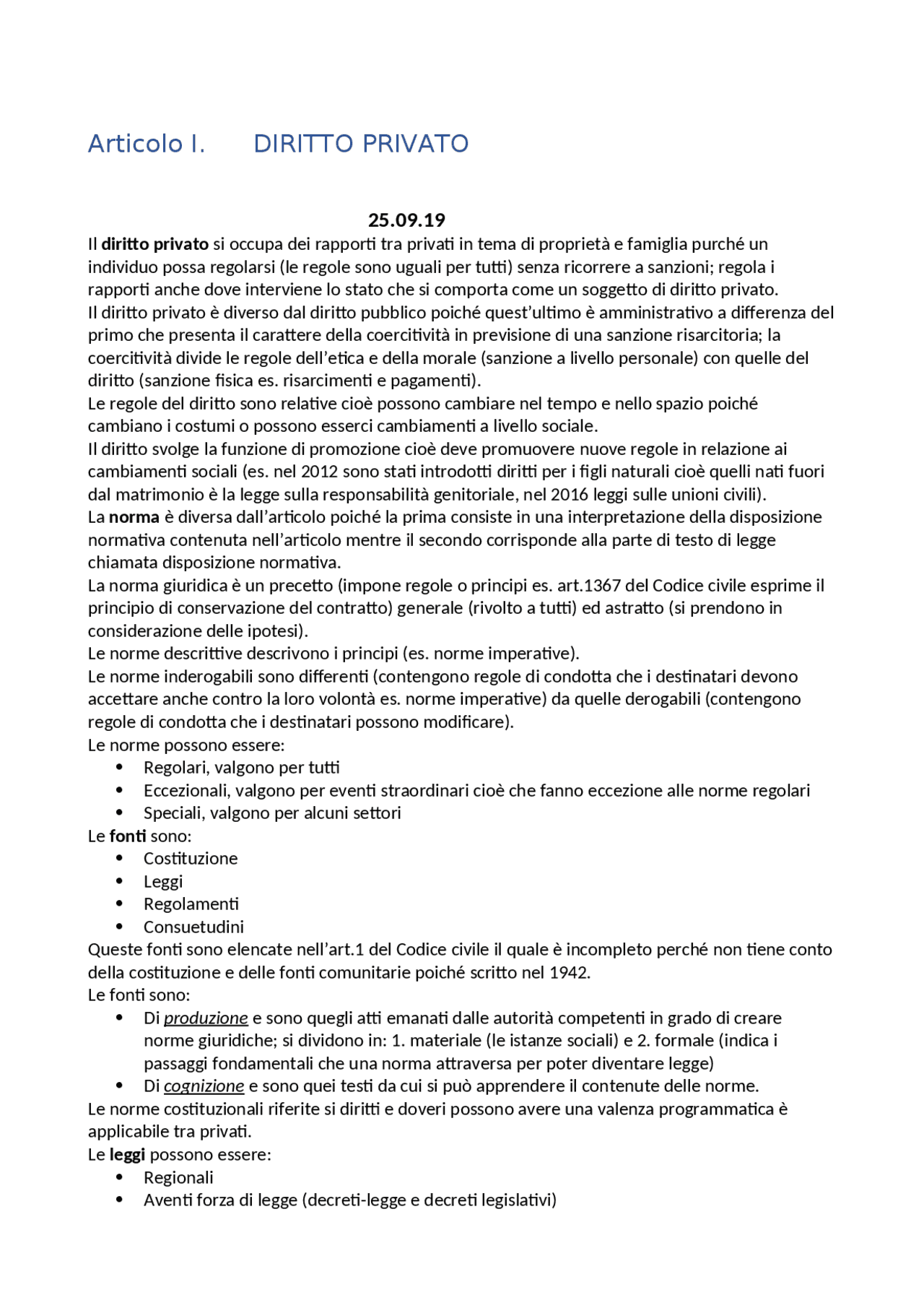 Il diritto privato a partire dalle fonti | Appunti di Diritto Privato | Docsity