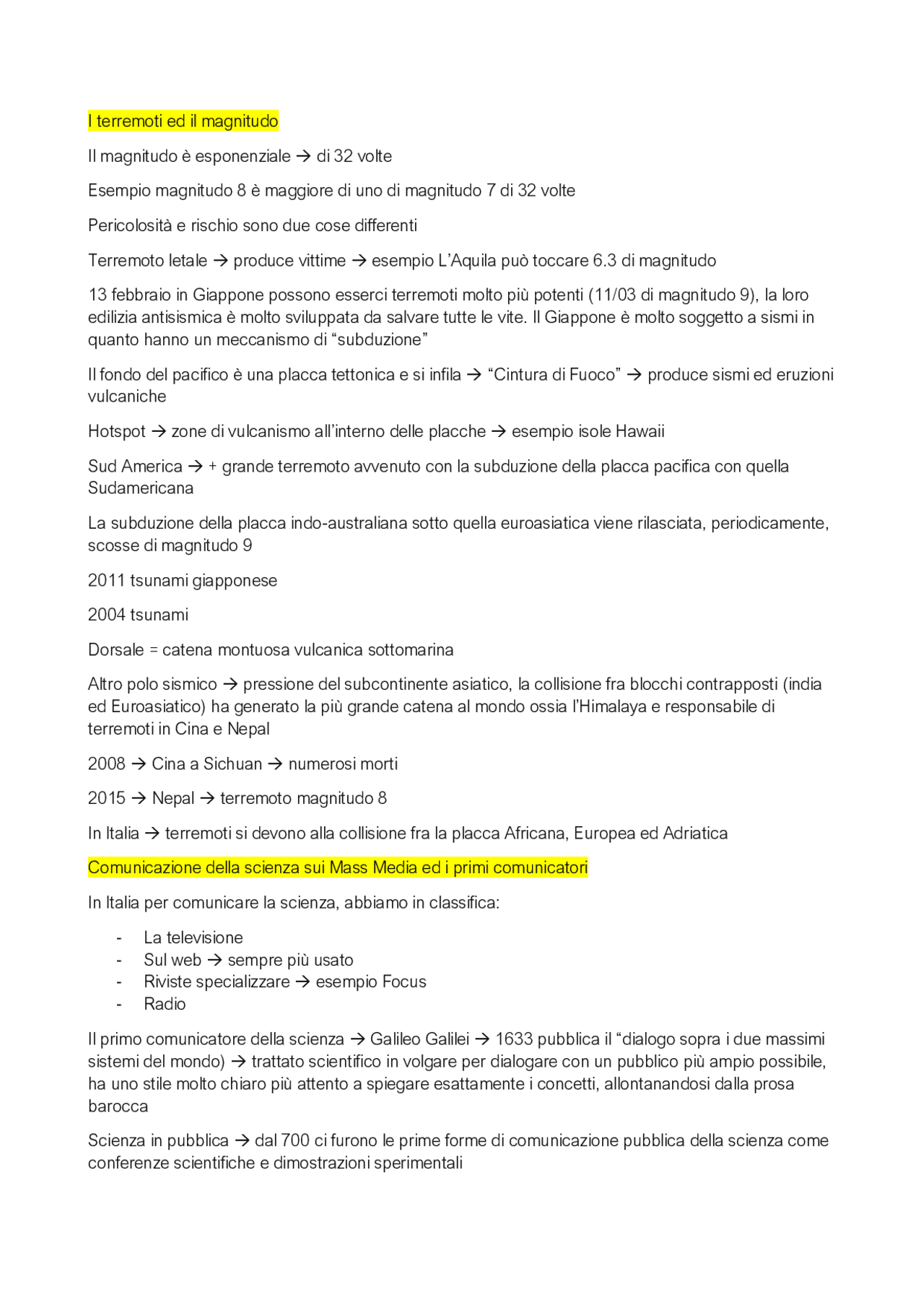 Appunti lezioni prof Mariotto + Libri "Comunicare la scienza" e "terra senza tregua" | Dispense ...