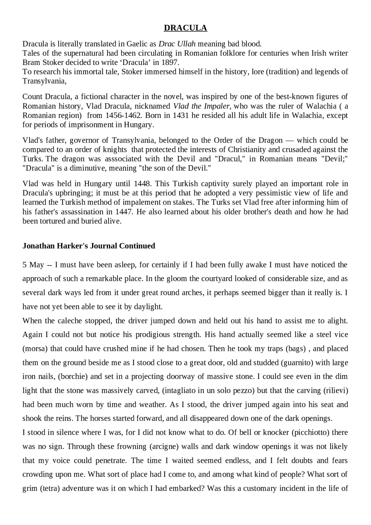 Descrizione e Introduzione Dracula | Appunti di Inglese | Docsity