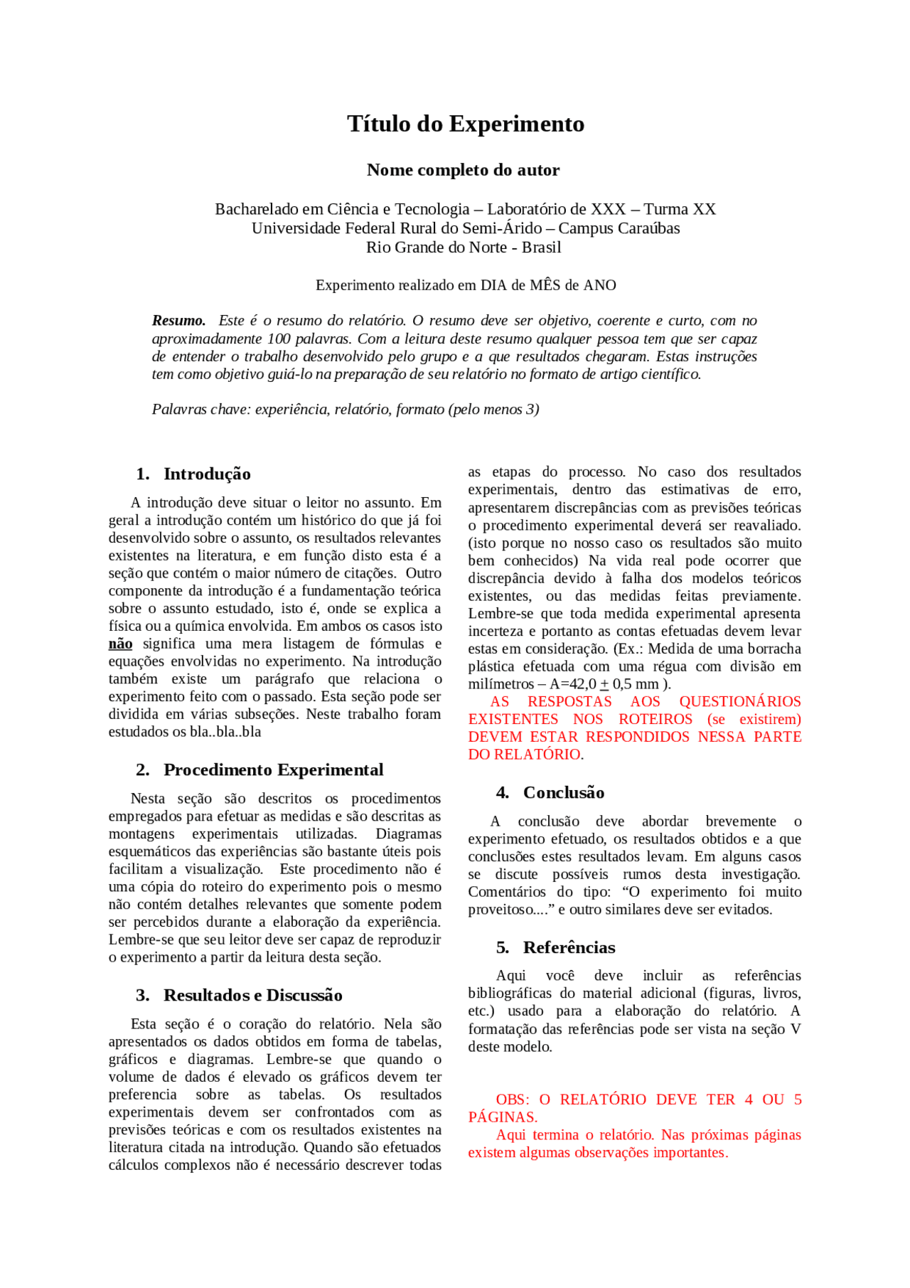 Relatório de Experimento Científico | Resumos Física | Docsity