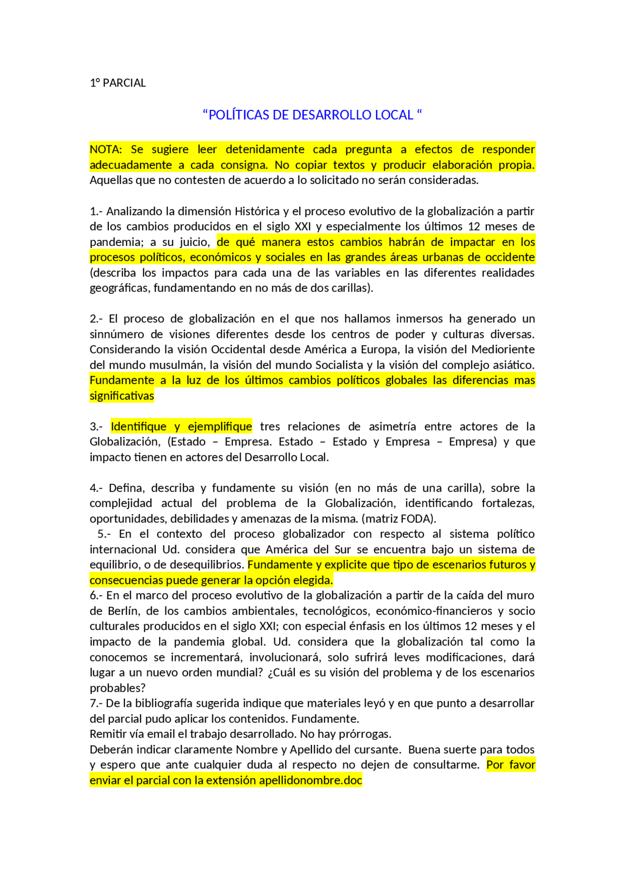 Desarrollo Local Primer Parcial Exámenes Selectividad De Derecho