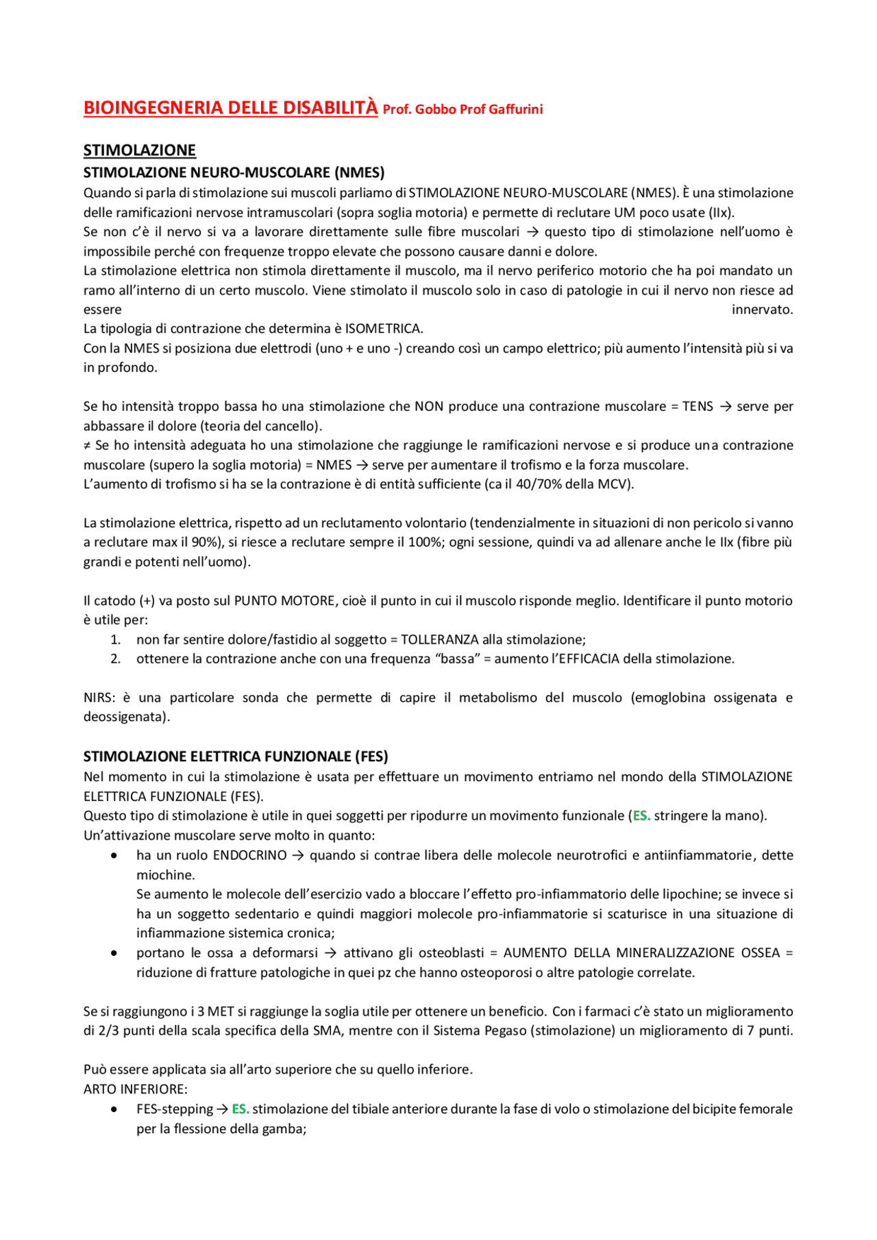 Bioingegneria Delle Disabilità Appunti Di Bioingegneria Docsity