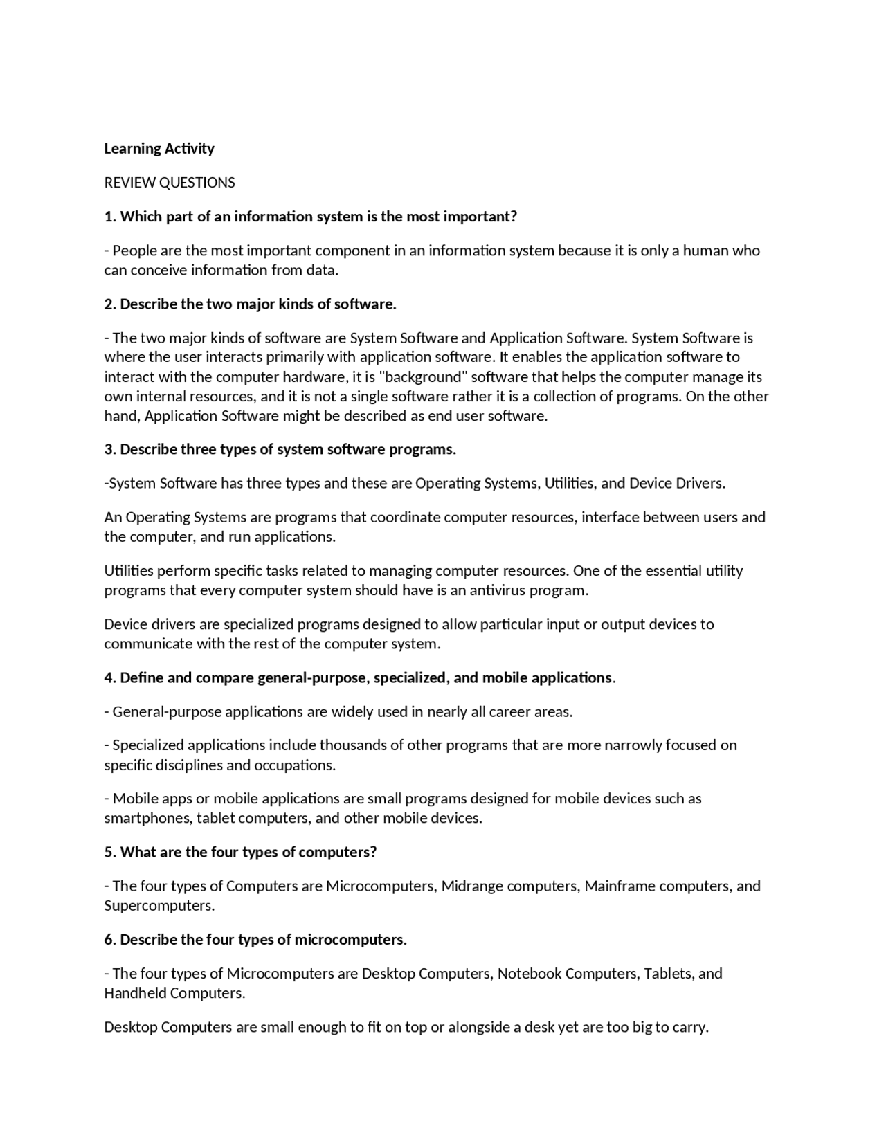 Introduction To Computing Exercises Introduction To Computing Docsity 9367