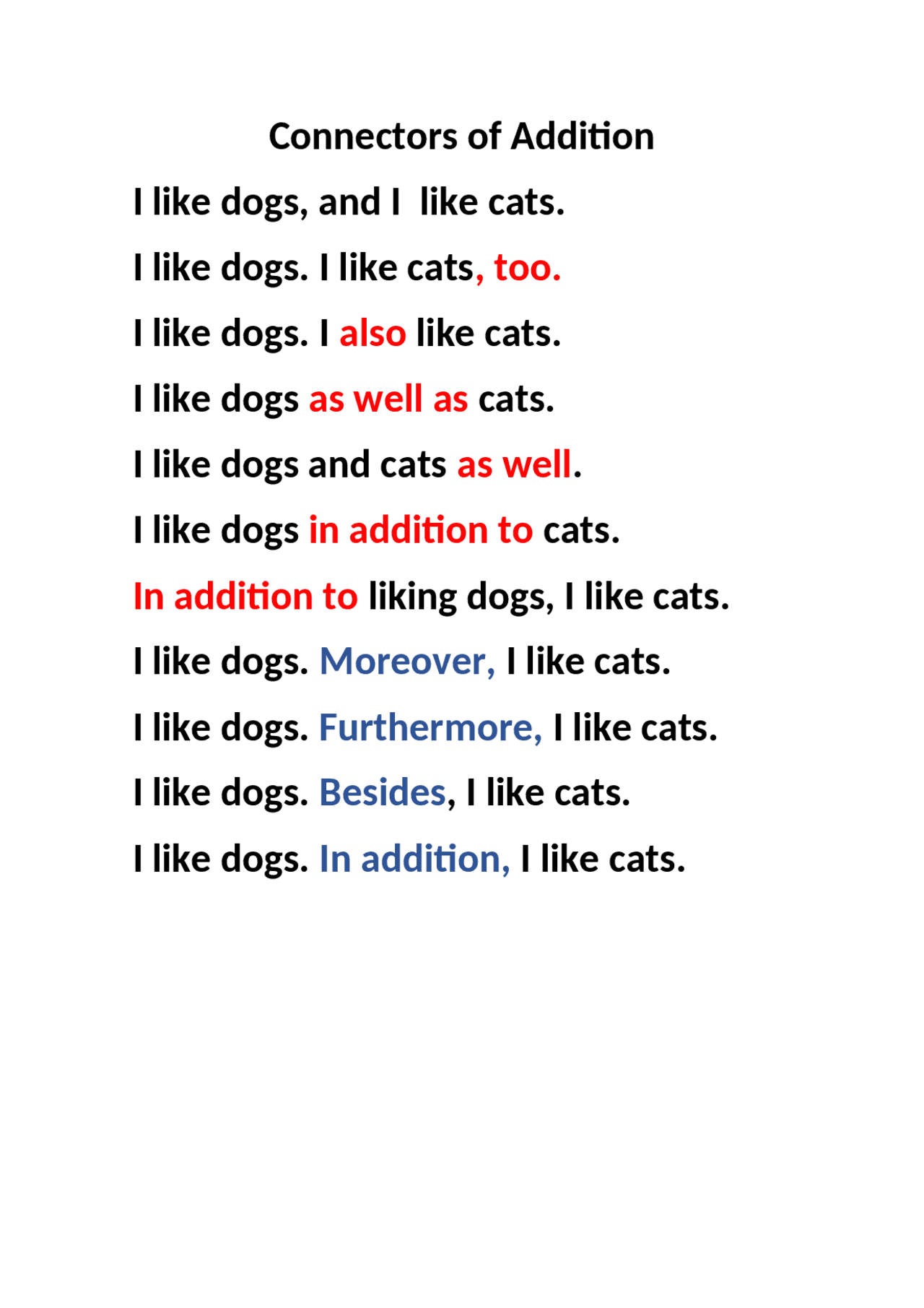 Connectors of addition | Apuntes de Inglés | Docsity