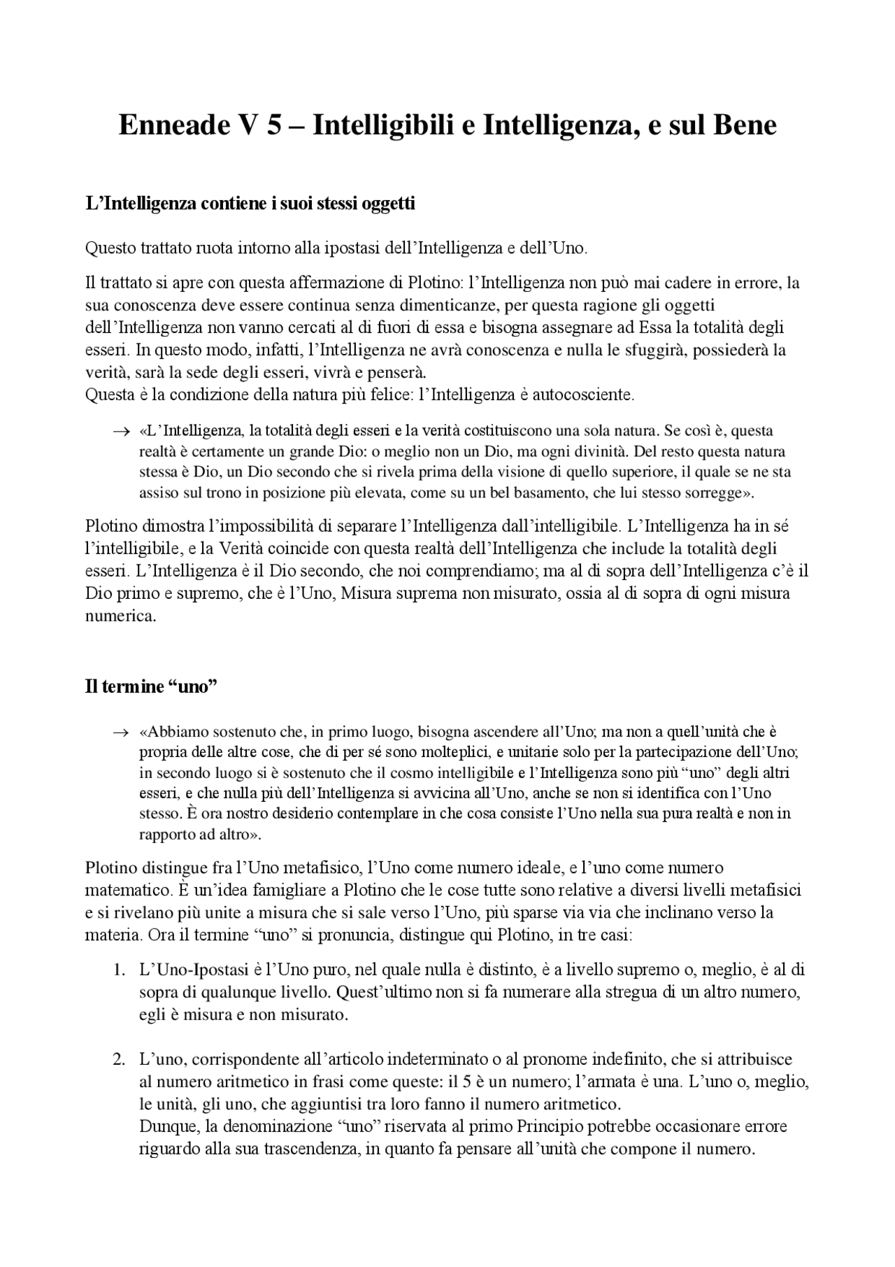 Plotino - Enneade V 5 (intelligibili, intelligenza e bene) | Appunti di Storia della filosofia ...