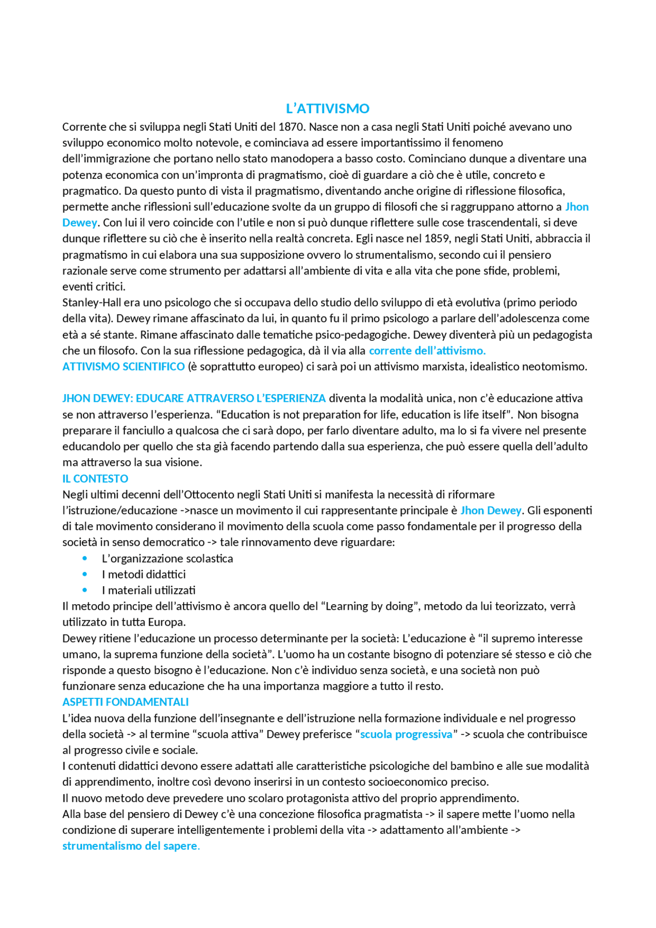 Appunti Sullattivismo Pedagogico Appunti Di Scienze Umane Docsity