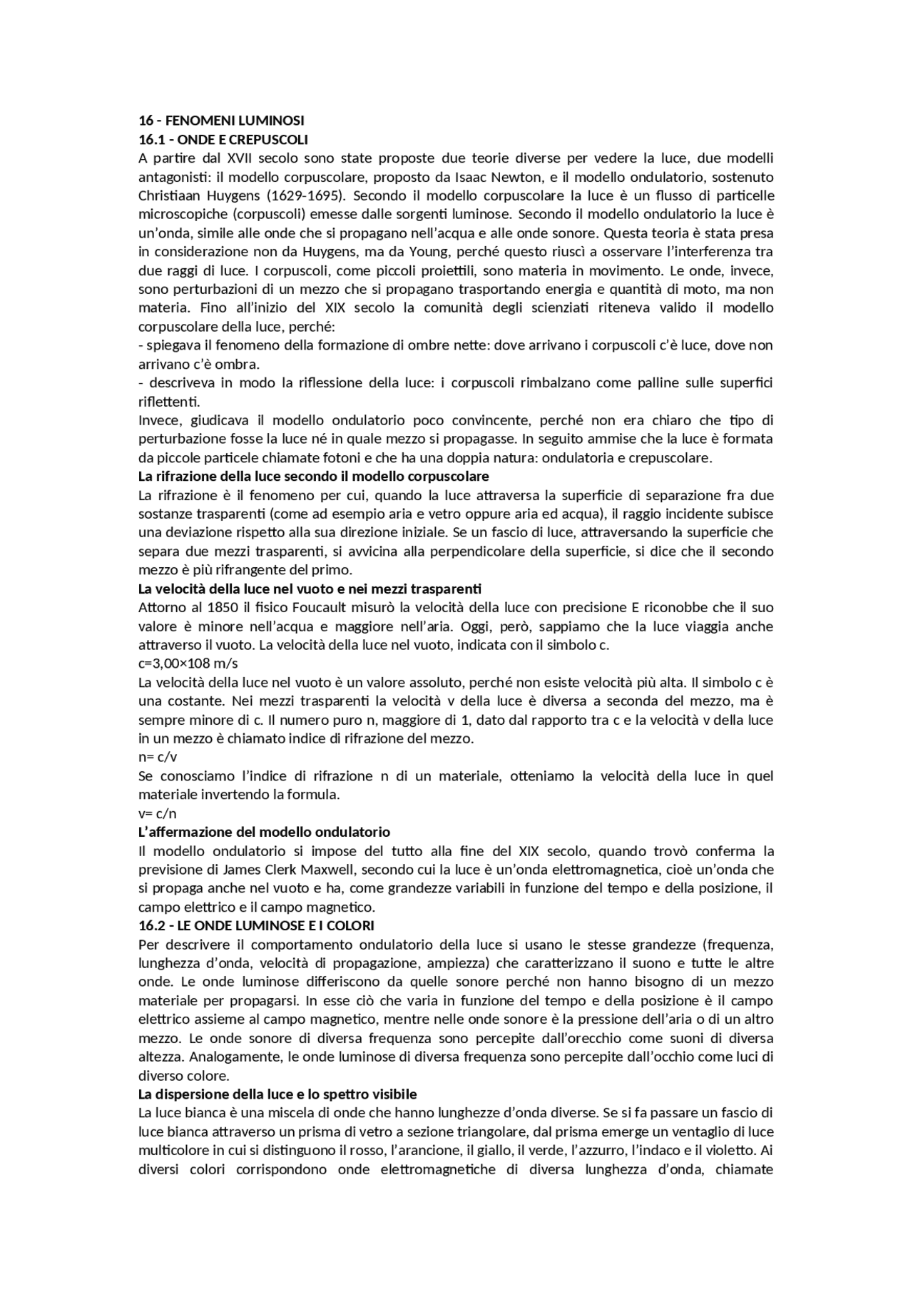 I Fenomeni Luminosi Riassunto Schemi E Mappe Concettuali Di Fisica