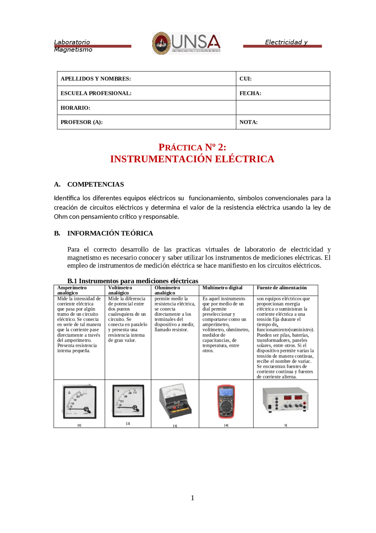 Lab 1 electricidad y magnetismo | Ejercicios de Física | Docsity