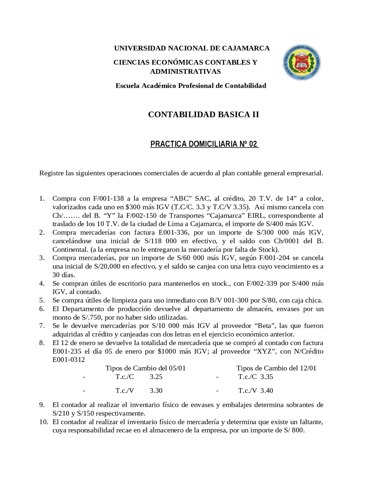Práctica 2 Contabilidad Básica II | Ejercicios de Contabilidad | Docsity